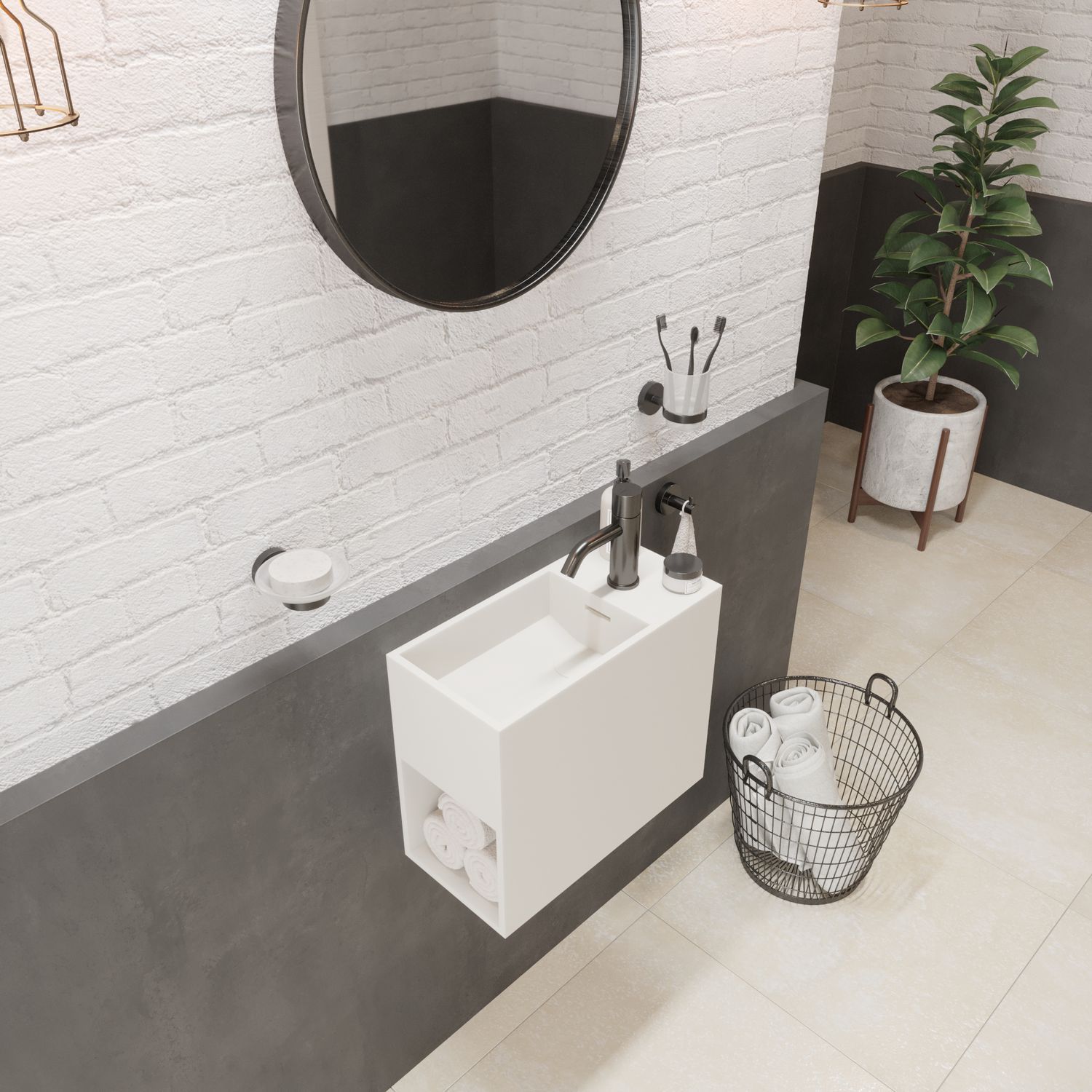 Lavabo suspendido - 280173 SOLIDWASH-H - IDEAVIT B.V - de mineral compuesto / con estantería ...