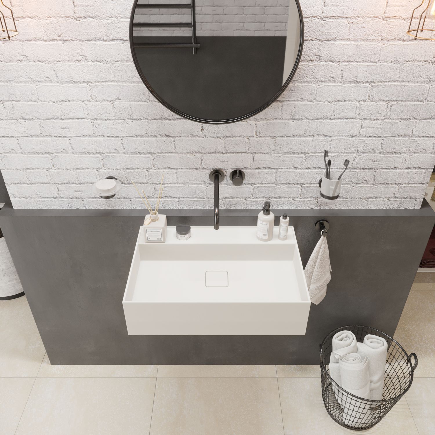 Lavabo suspendido - 290281 SOLIDBLISS-60 - IDEAVIT B.V - de mineral compuesto / rectangular ...