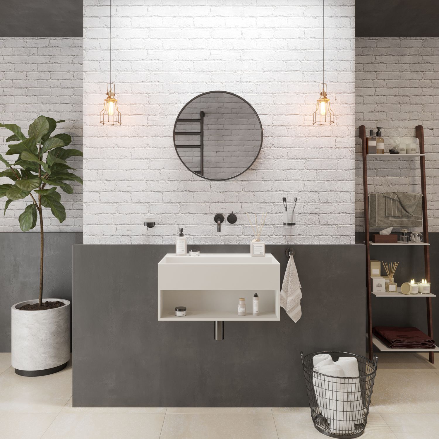 Lavabo suspendido - 290322 SOLIDBLISS-60SH - IDEAVIT B.V - de mineral compuesto / con estantería ...