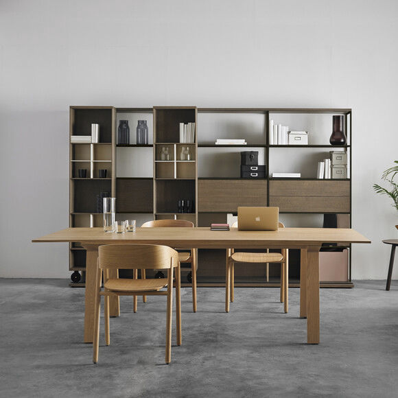 Mesa contemporánea - Mitis - STUDIO TK - de madera / con base de madera / rectangular