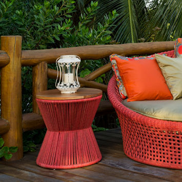 Puf contemporáneo - Fusion - Tidelli - de eucalipto / de aluminio / de cuerda