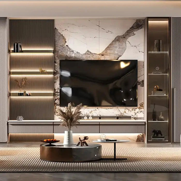 Mueble TV contemporáneo - NILO - Oppein - de PVC / de melamina / suelo ...