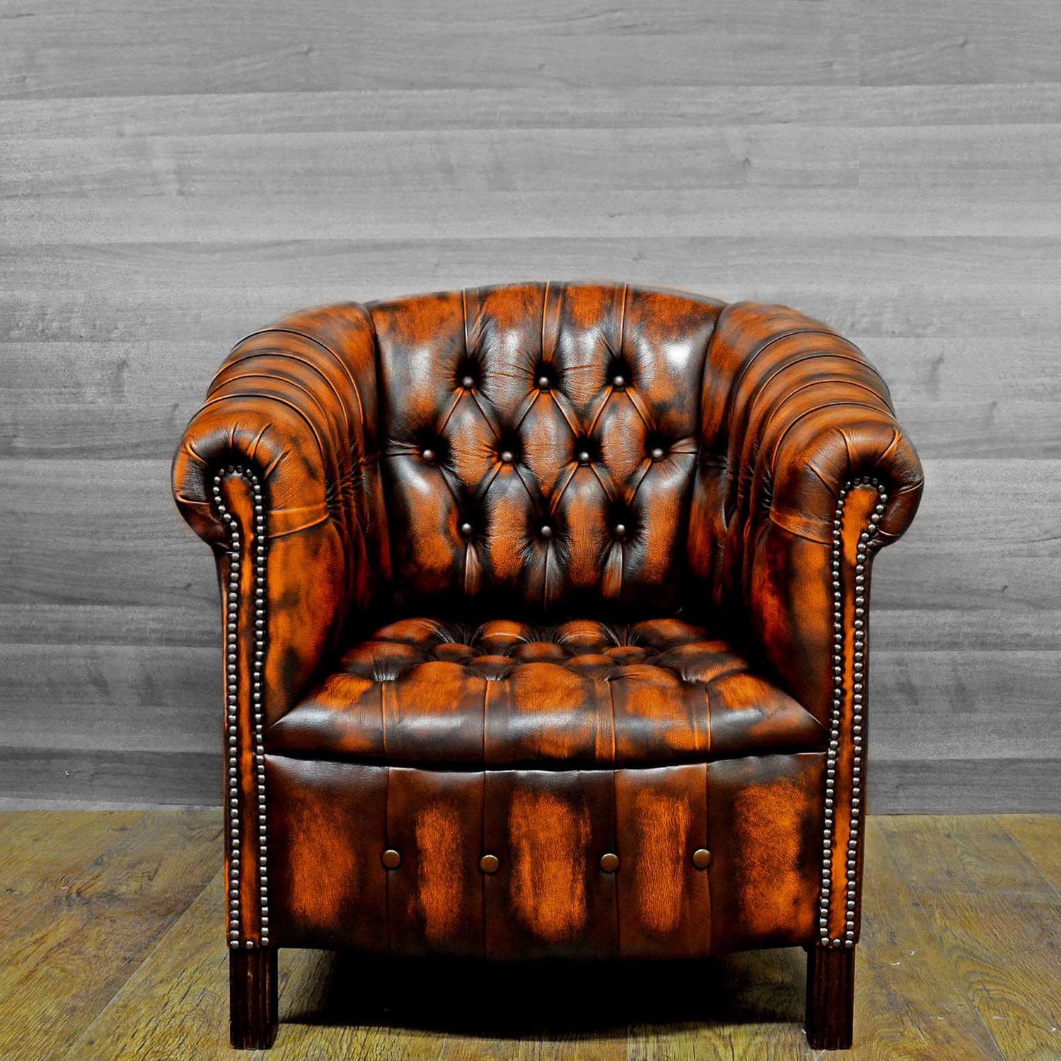 Sillón Chesterfield - COLORS! : BYRON - Harleq - de cuero / marrón / azul