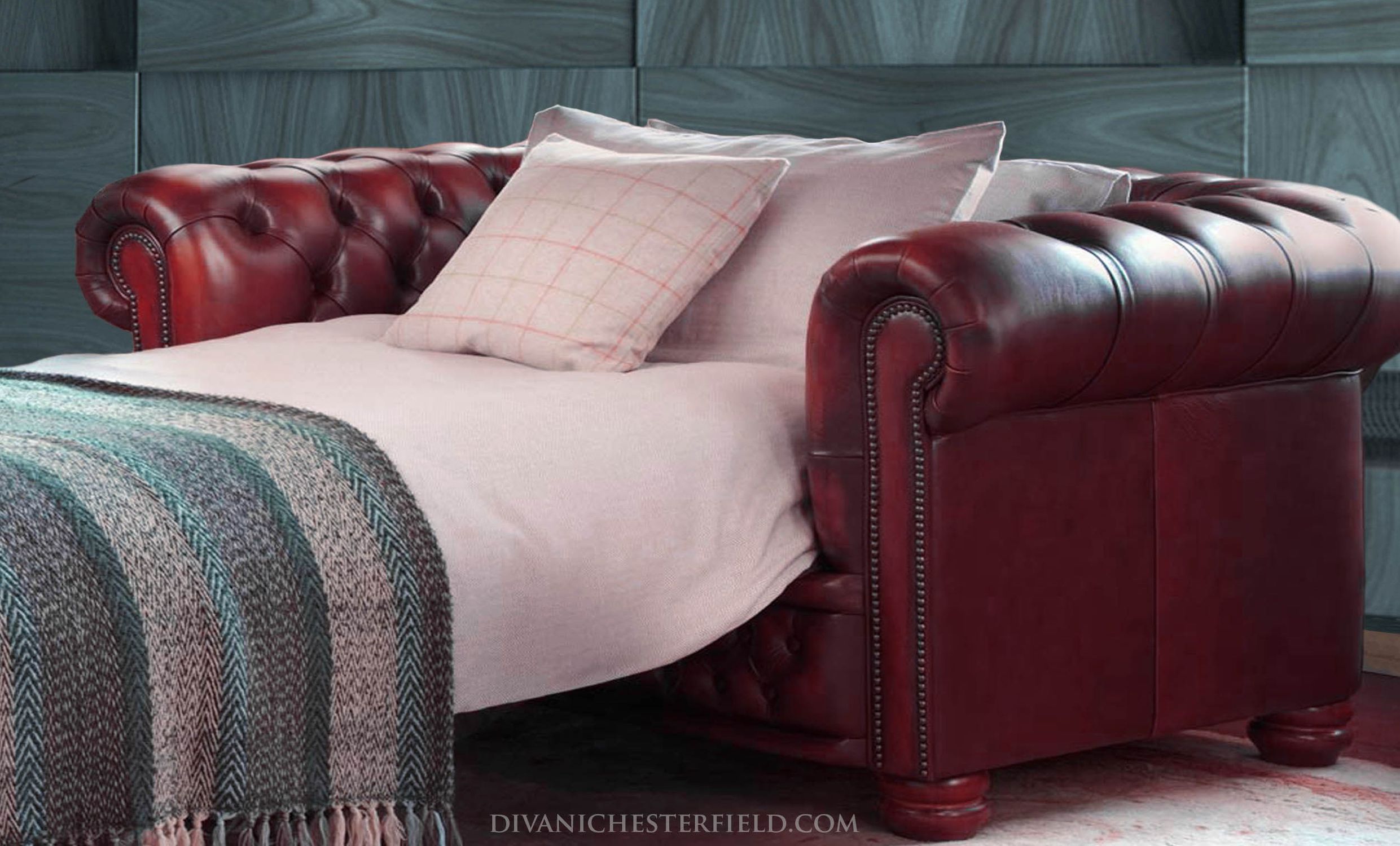 Sofá cama - PREMIUM - Harleq - Chesterfield / de cuero / azul