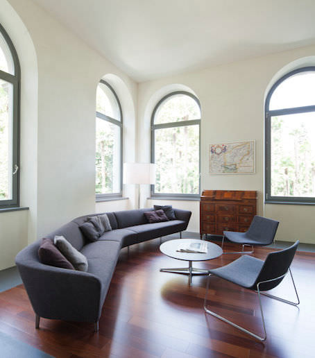 Sofá modular - LOOP - Arper - contemporáneo / de cuero / de tejido