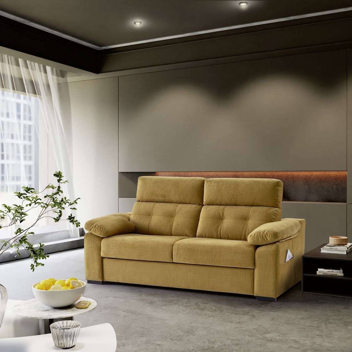 Sofá cama - OTTO - Mopal Tapizados S.L. - amarillo / de tejido / de pino