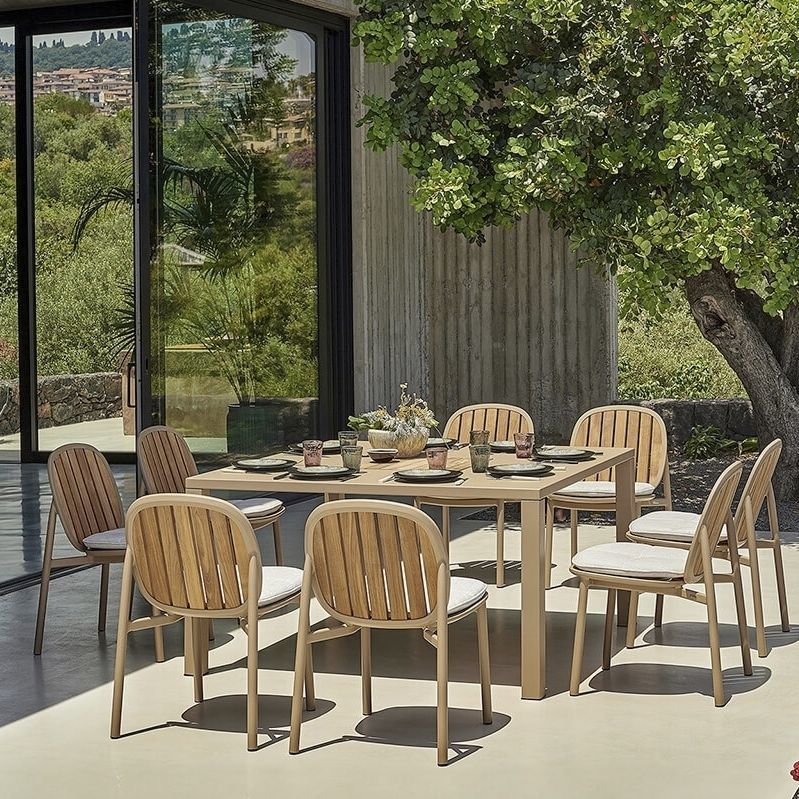 Mesa de comedor contemporánea - Twins - EMU - de teca / con base de teca / rectangular