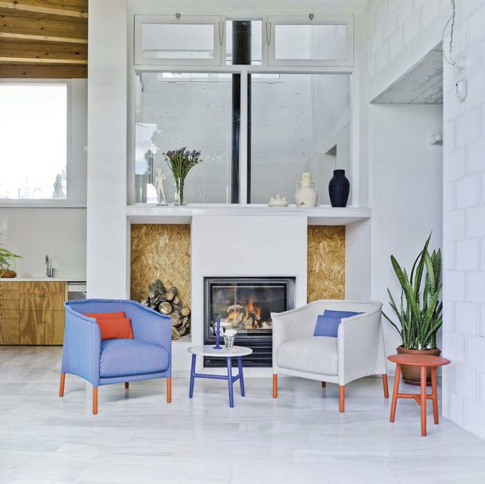 Sillón contemporáneo - TALO - SANCAL - de tejido / azul / beis