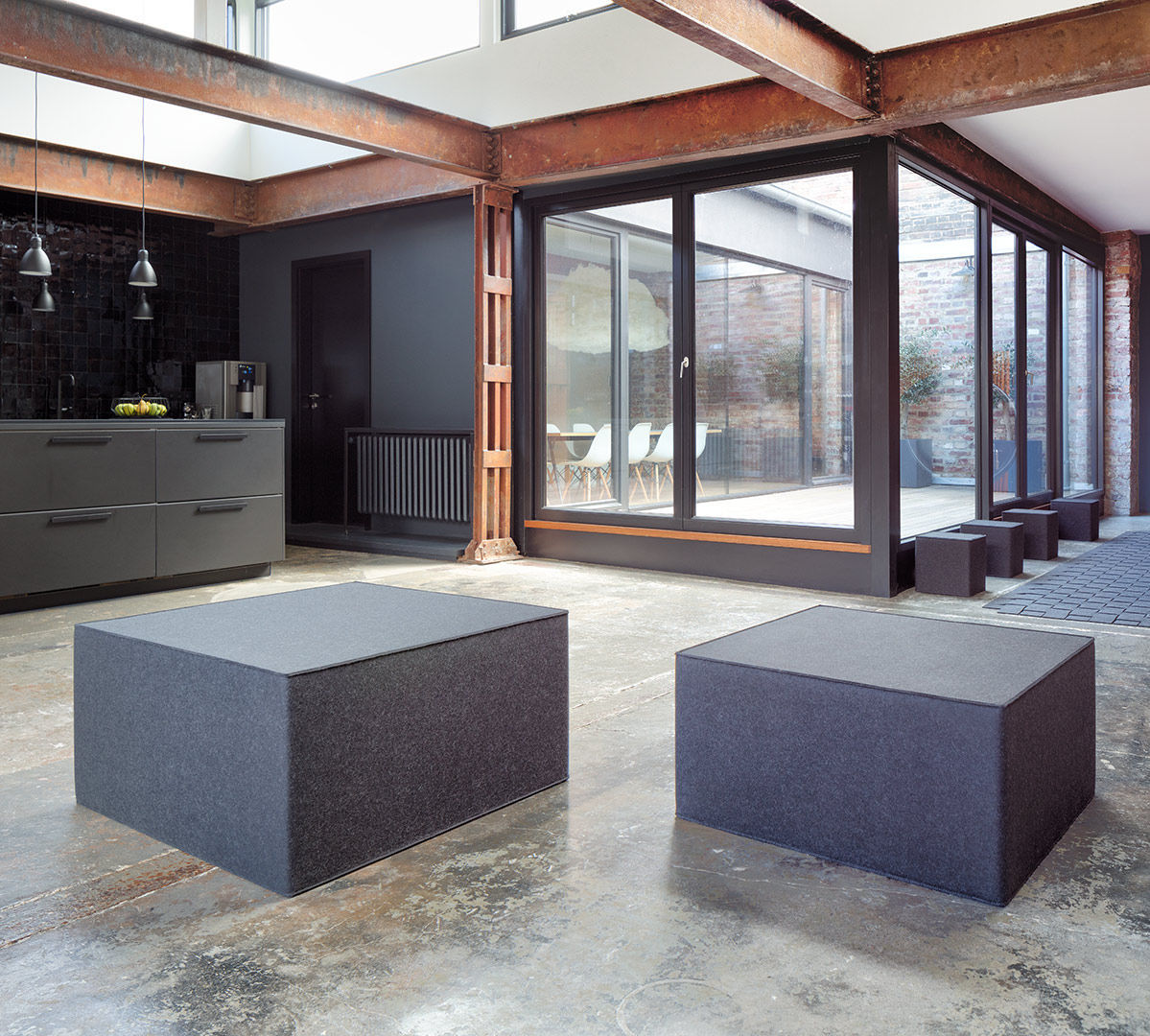 Puf contemporáneo - QUART - Hey Sign - de fieltro / cuadrado / beis