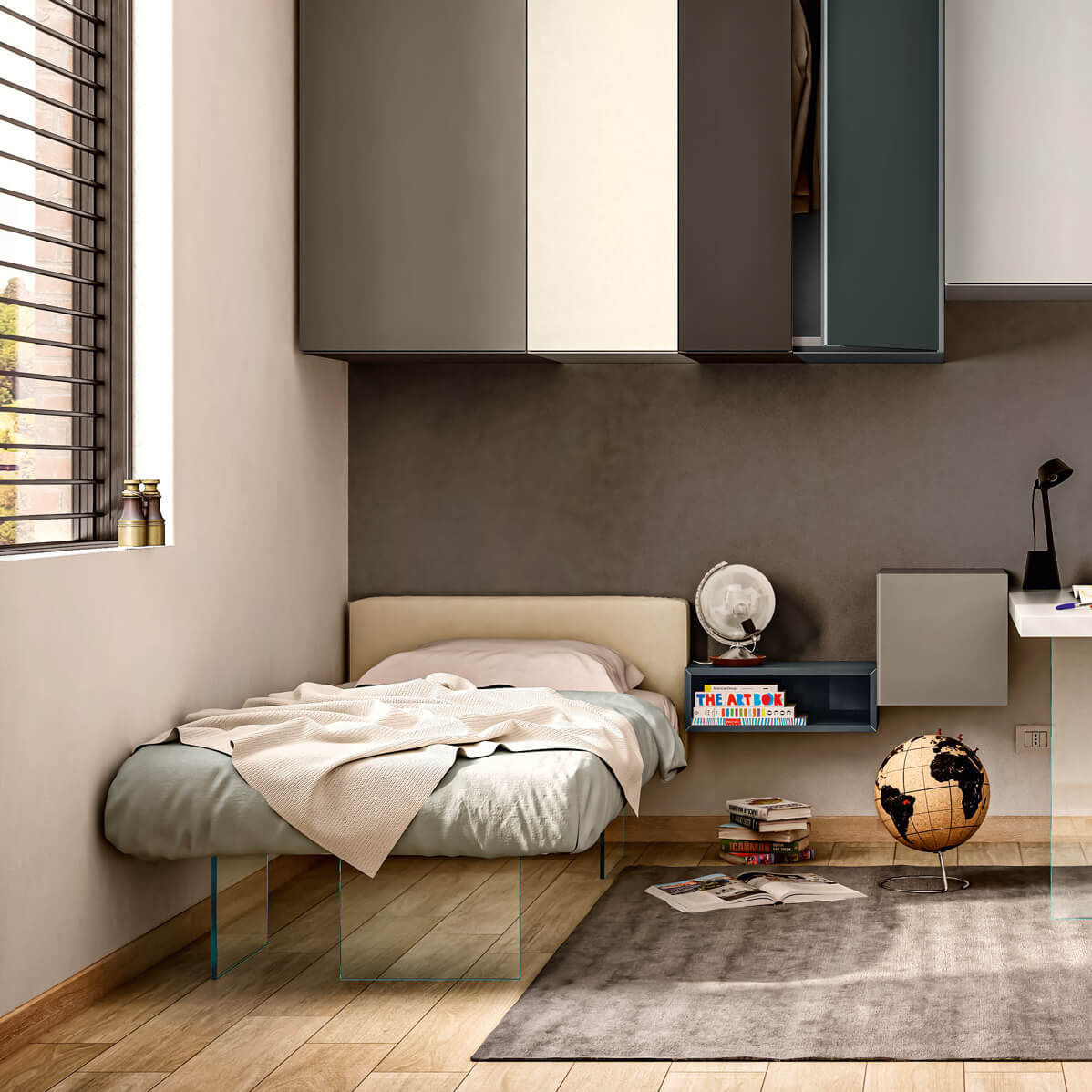 Cama individual - Air - LAGO - contemporánea / tapizada / con cabecero