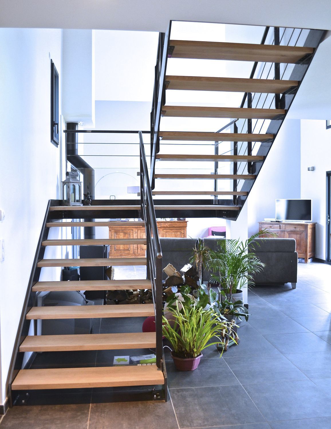 Escalera en U - ELITE ACIER BRUT VERNIS ET BOIS (CHENE) - Trescalini ...