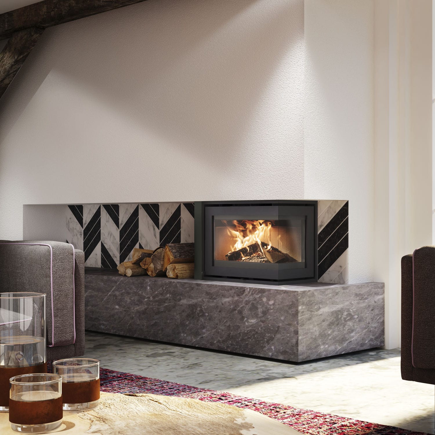 Chimenea insertable de esquina - Dik Geurts - Instyle Corner Slim 660/ ...