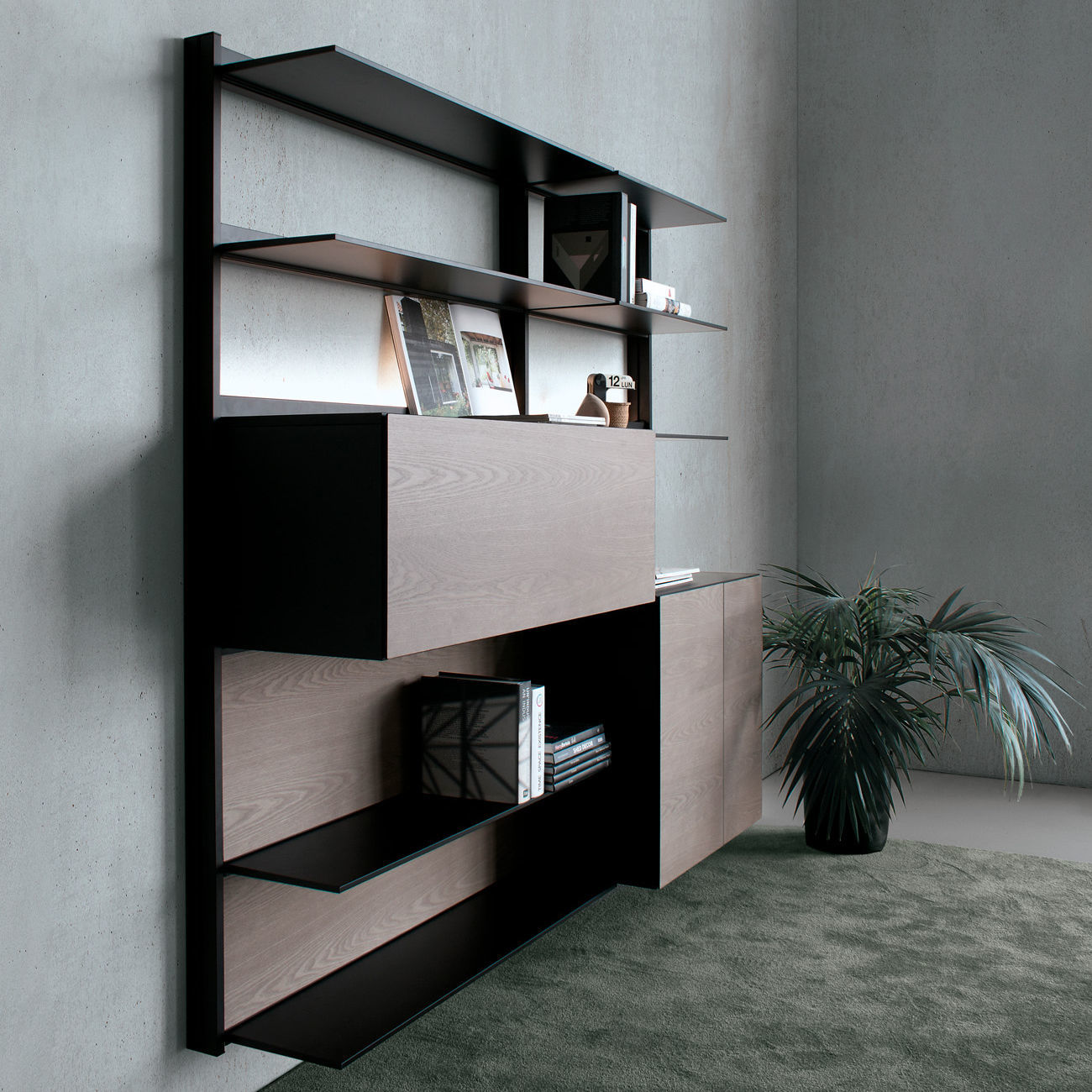 Biblioteca modular - EWS - extendo - para muro / contemporánea / de nogal