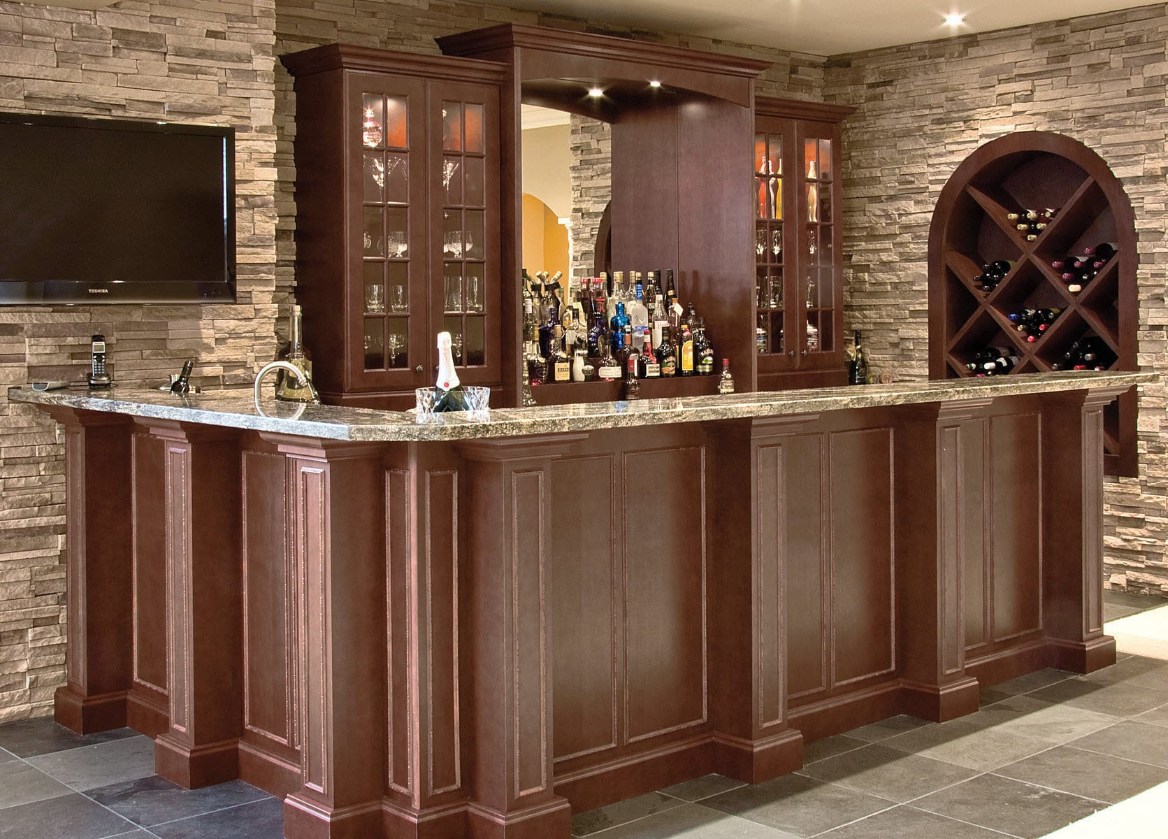 Mostrador de bar - MADISON - AYA kitchens - de Pyrex® / de arce / en L