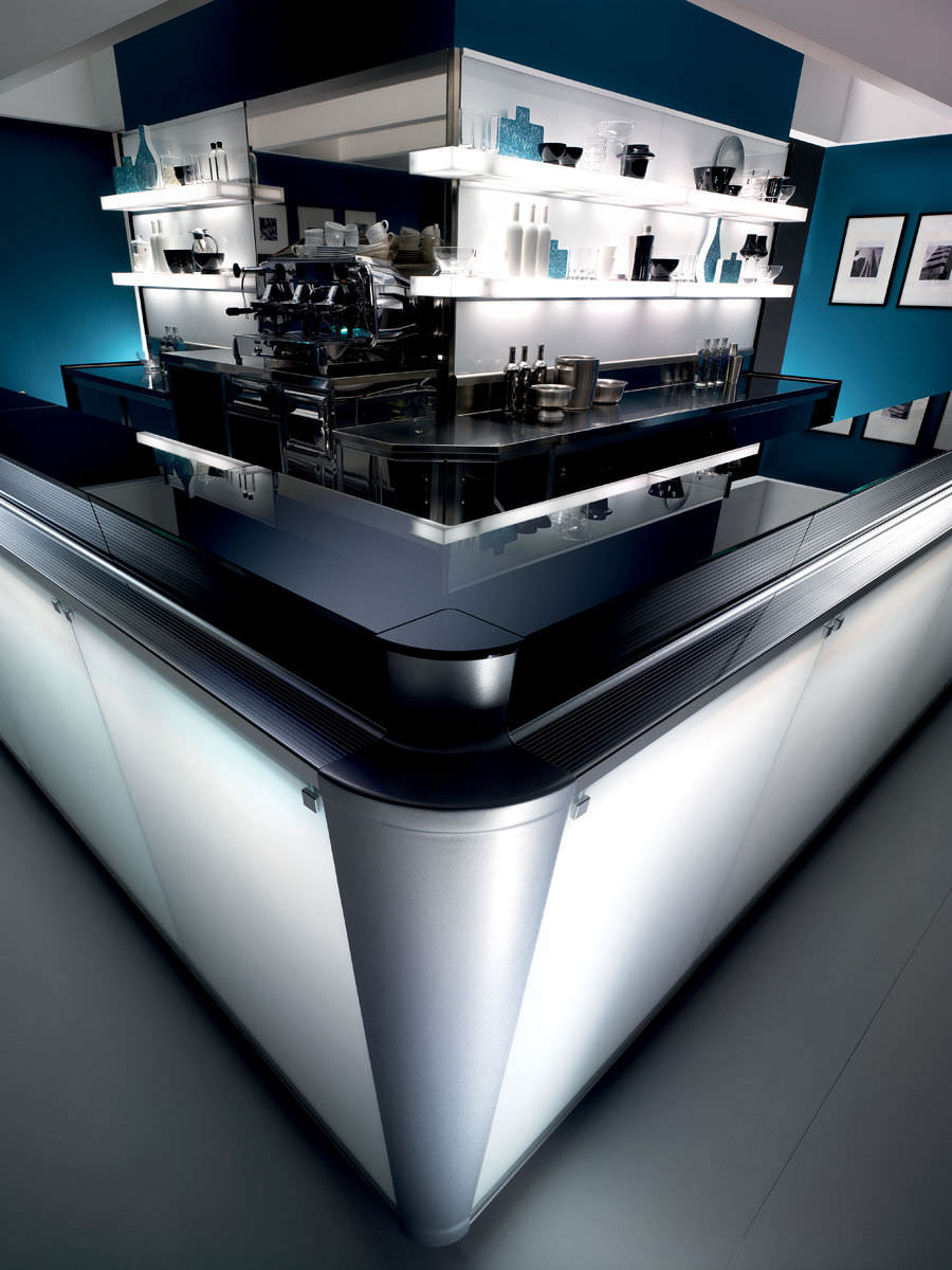 Mostrador de bar - ZERODIECI - frigomeccanica - de vidrio / en L / con luz