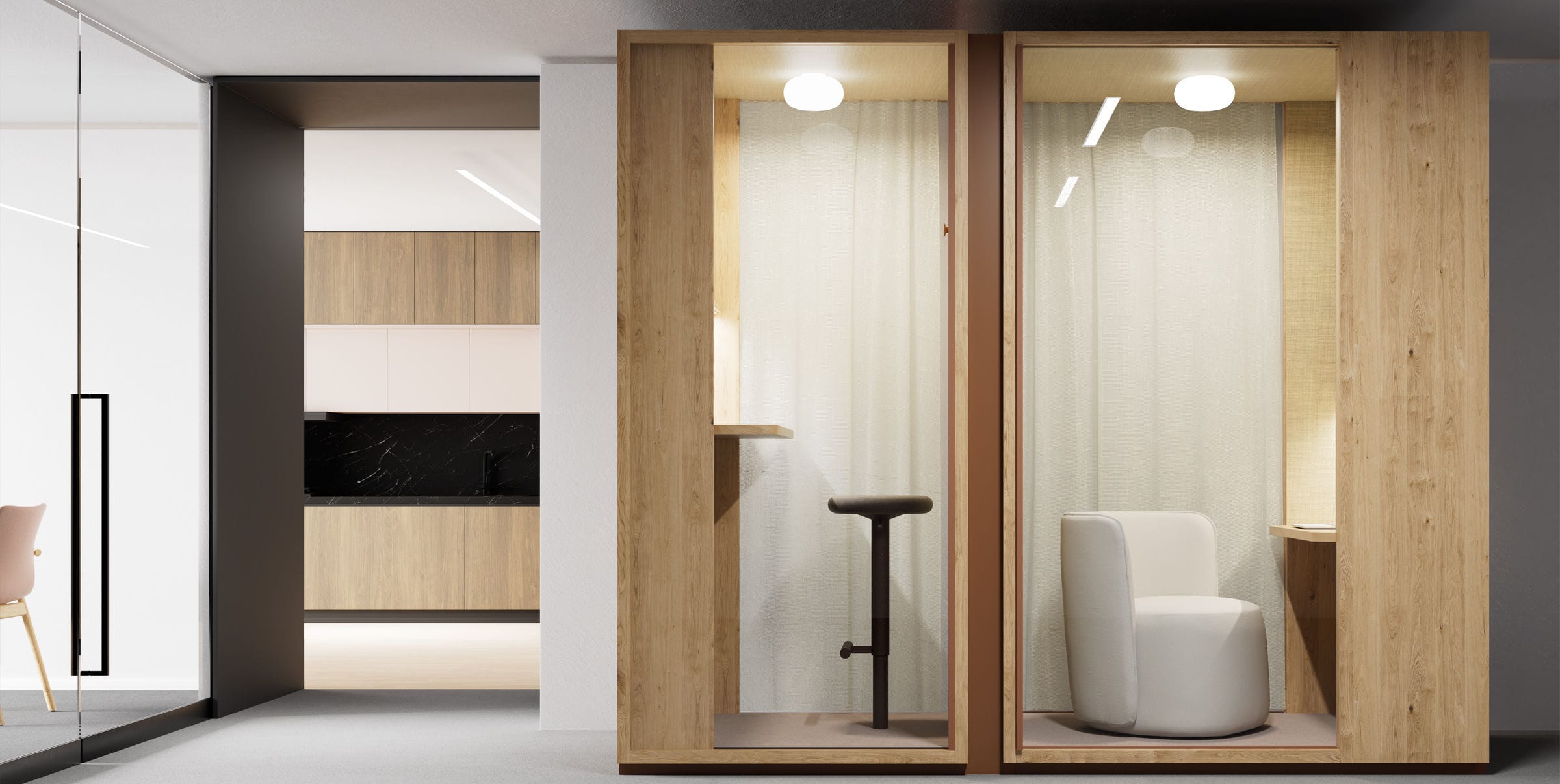 Cabina telefónica para oficina - Kall - KETTAL - de madera / con puerta vidriera / insonorizada