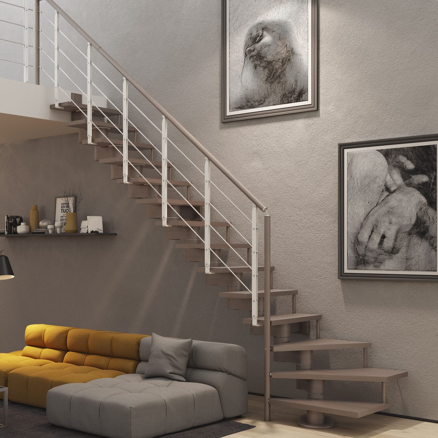 Escalera recta - Gamma - RINTAL - en L / en U / con peldaños de madera