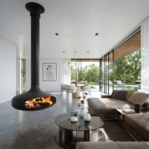 Chimenea de leña - GYROFOCUS - Focus Creation - suspendida / central / hogar abierto