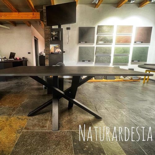 Mesa de comedor contemporánea - ZEN - BLACK SLATE - MAP Slate Srl - de pizarra / de acero con ...